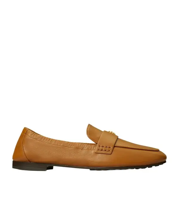 Tory Burch Logo Plaque Leather Loafers - Brown
