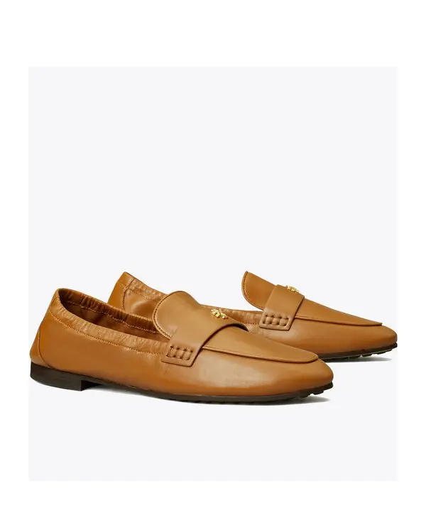 Tory Burch Logo Plaque Leather Loafers - Brown