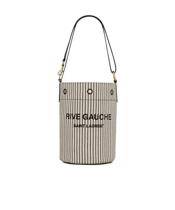 Saint Laurent Rive Gauche Striped Bucket Bag - White/black