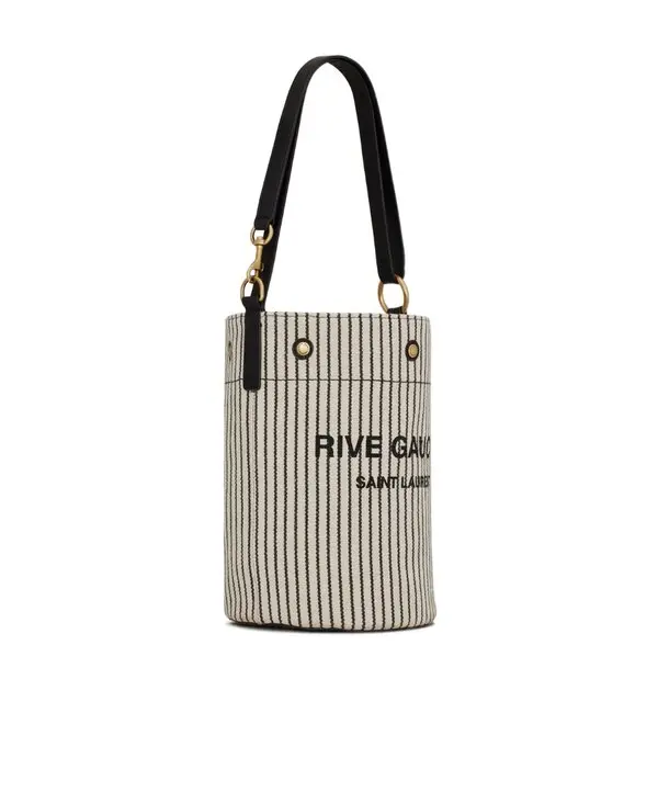 Saint Laurent Rive Gauche Striped Bucket Bag - White/black