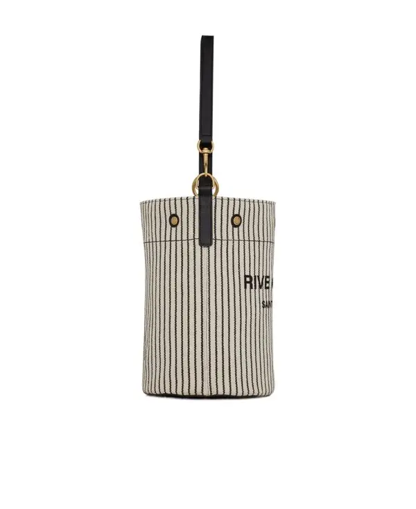 Saint Laurent Rive Gauche Striped Bucket Bag - White/black