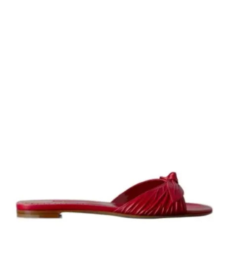 Manolo Blahnik Ruffled Bow Flat Sandals - Red
