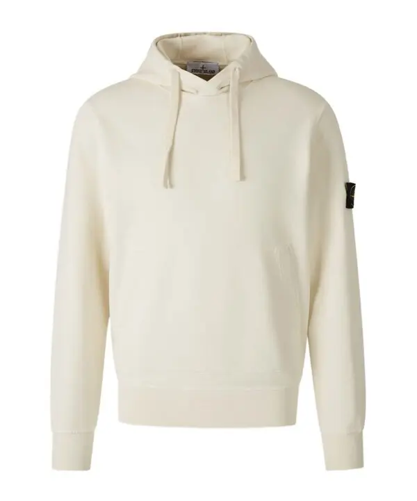 Stone Island Logo Patch Drawstring Hoodie - Ivory