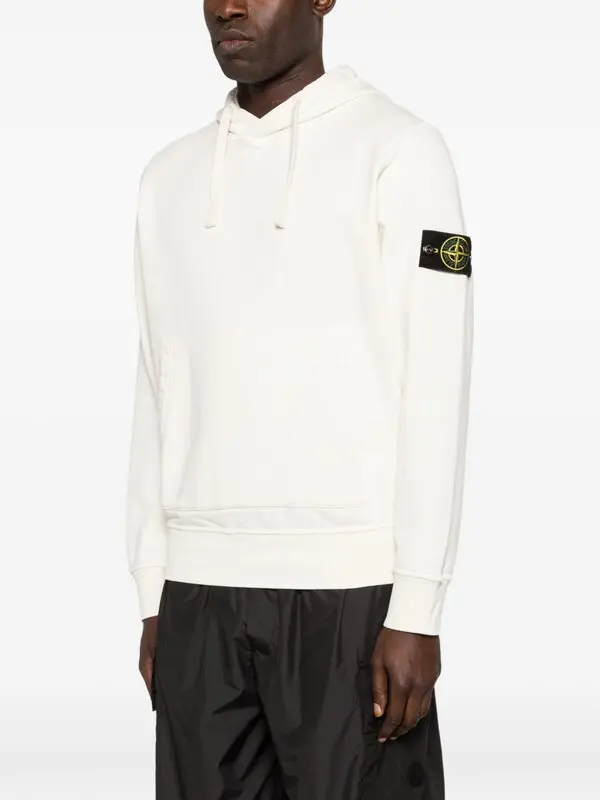 Stone Island Logo Patch Drawstring Hoodie - Ivory