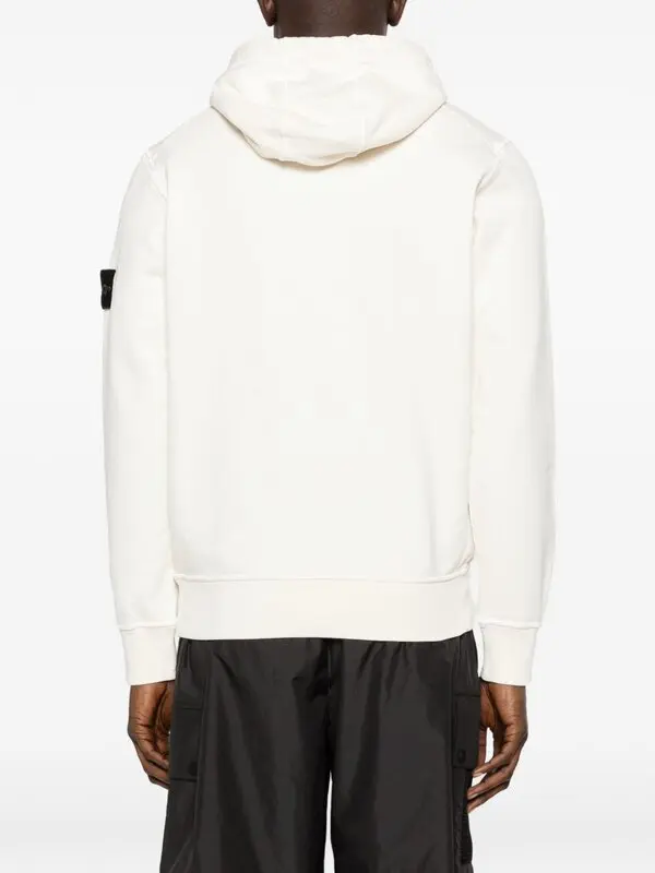 Stone Island Logo Patch Drawstring Hoodie - Ivory
