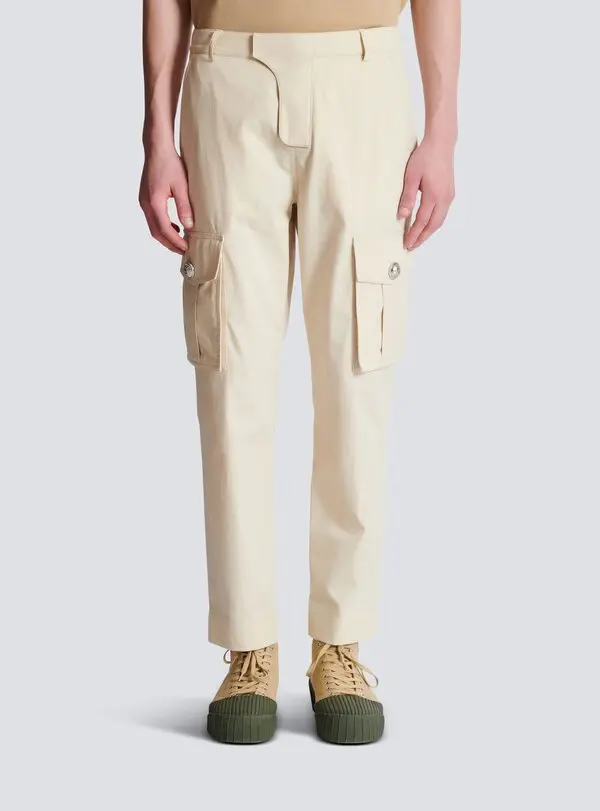 Balmain Cargo Trousers With Button Detail - Beige