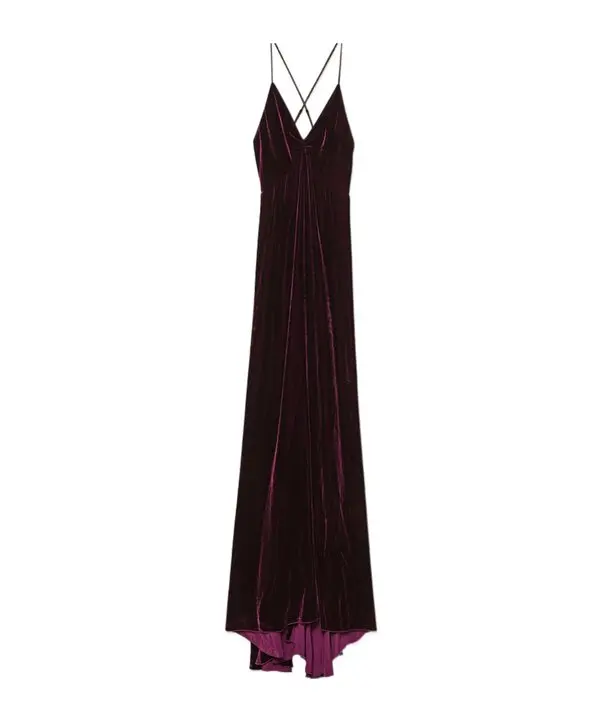 FORTE_FORTE Viscose And Silk Velvet Spaghetti Strap Gown - Bordeaux Red