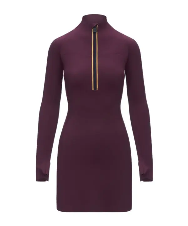 K-WAY Short Scuba Mini Dress With High Collar And Zip Closure - Red