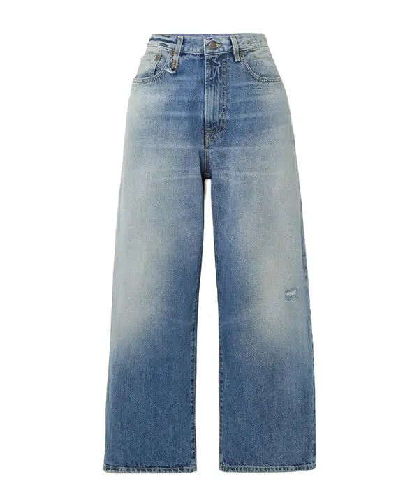 R13 Cropped Distressed High-rise Wide-leg Jeans