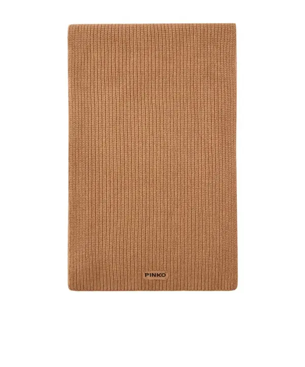 Pinko Logo Patch Knitted Scarf - Brown