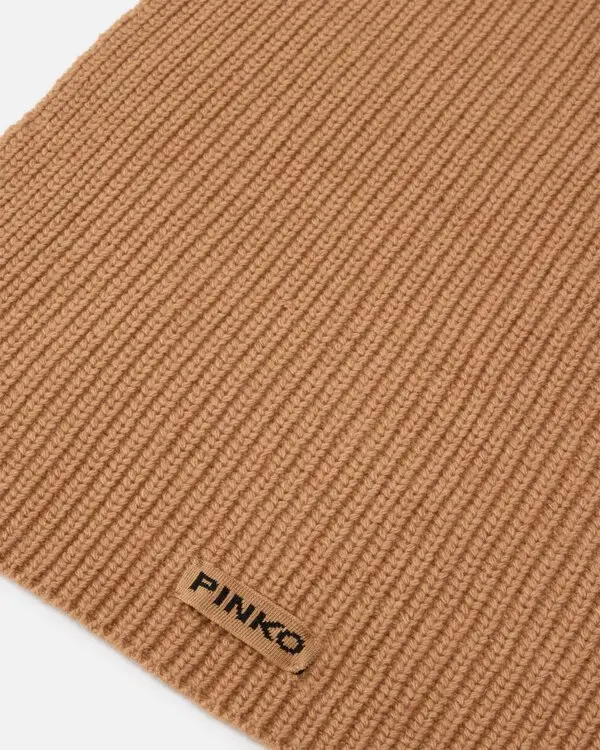 Pinko Logo Patch Knitted Scarf - Brown