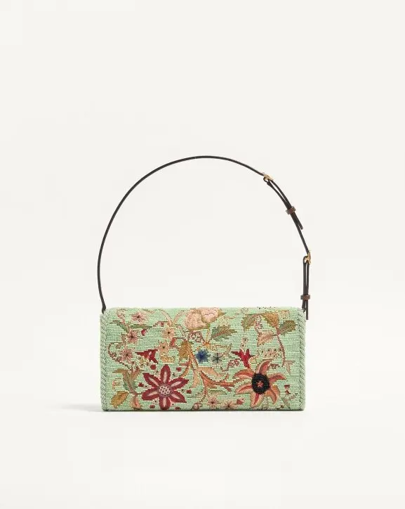 Valentino Garavani Devain Embroidered Small Shoulder Bag - Nude