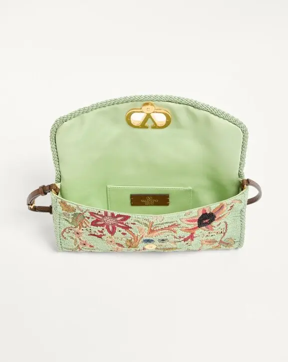 Valentino Garavani Devain Embroidered Small Shoulder Bag - Nude
