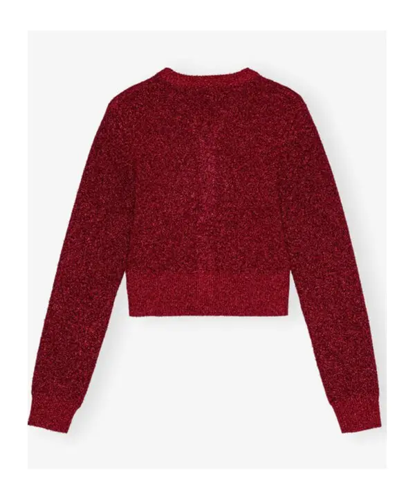GANNI Embroidered Logo Knit Cardigan - Red