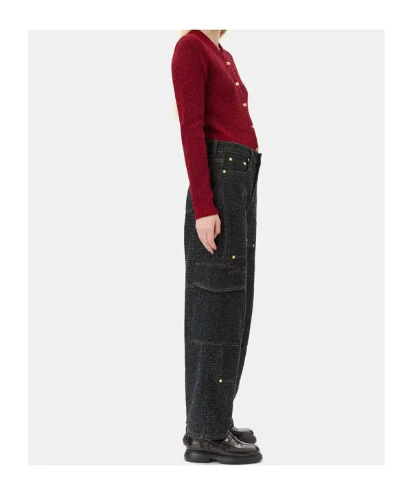 GANNI Embroidered Logo Knit Cardigan - Red