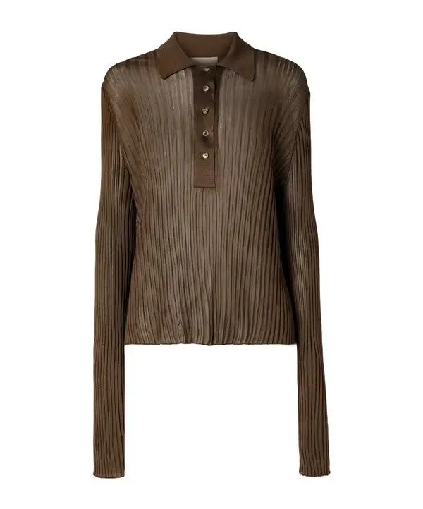 Khaite Vin Ribbed-knit Polo Shirt - Brown