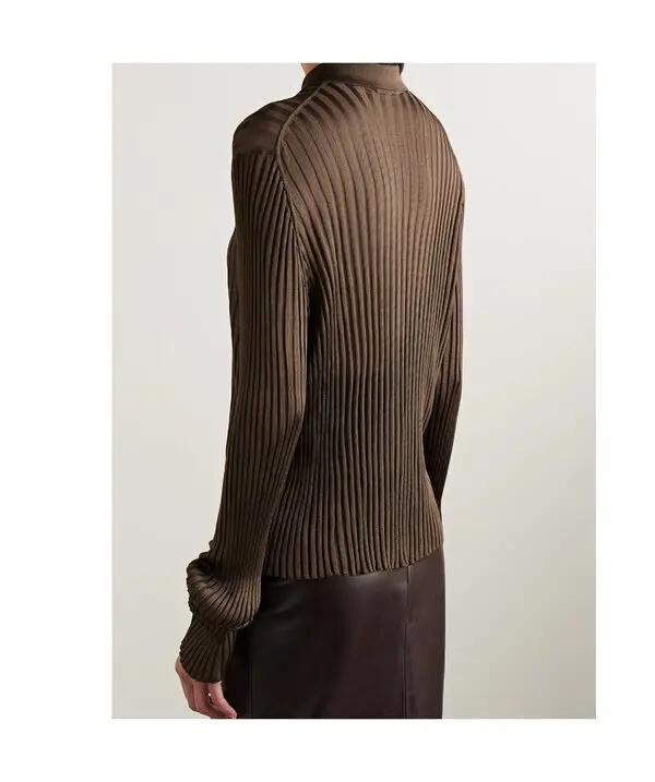 Khaite Vin Ribbed-knit Polo Shirt - Brown