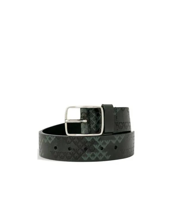 Emporio Armani Logo Embossed Leather Belt - Black