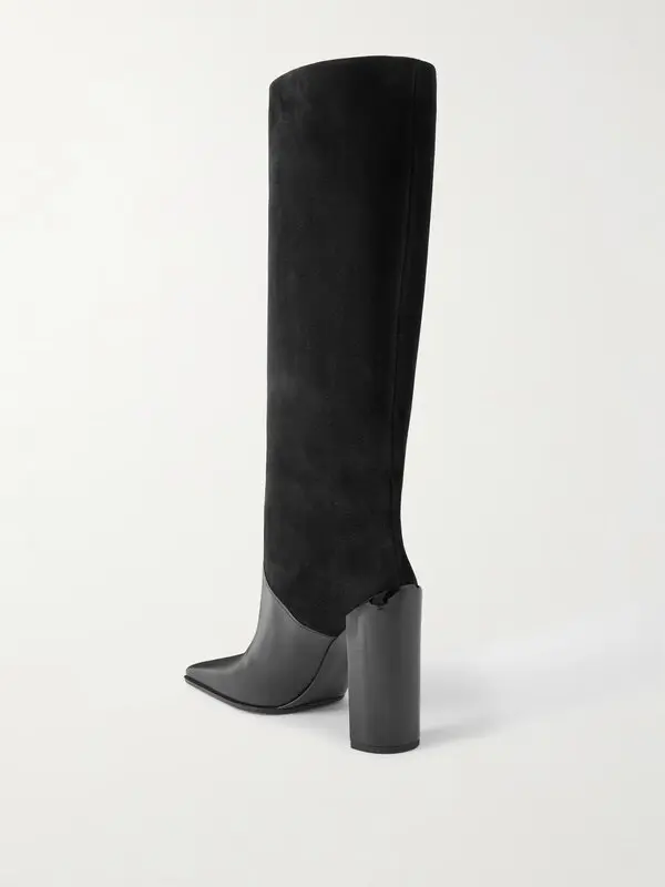 Alaïa Square-toe Leather And Suede Boots - Black
