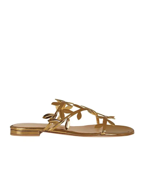 GIANVITO ROSSI Flavia Leaf Motif Flat Slides - Brown