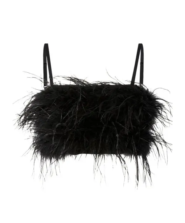 Pinko Feather Embellished Cropped Top - Black