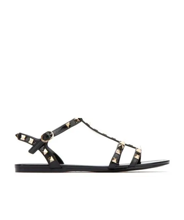 Valentino Garavani Rockstud Strappy Flat Sandals - Black