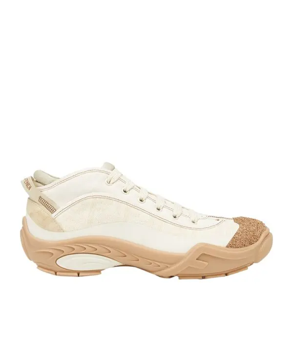 Fendi Monogrammed Panel Lace-up Sneakers - Nude