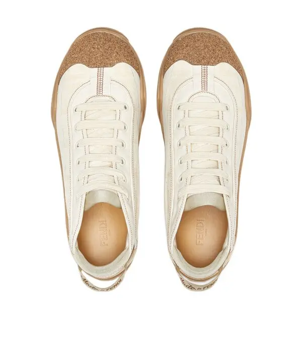 Fendi Monogrammed Panel Lace-up Sneakers - Nude