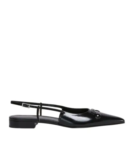 Marni Logo Embossed Slingback Flats - Black