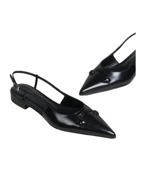 Marni Logo Embossed Slingback Flats - Black