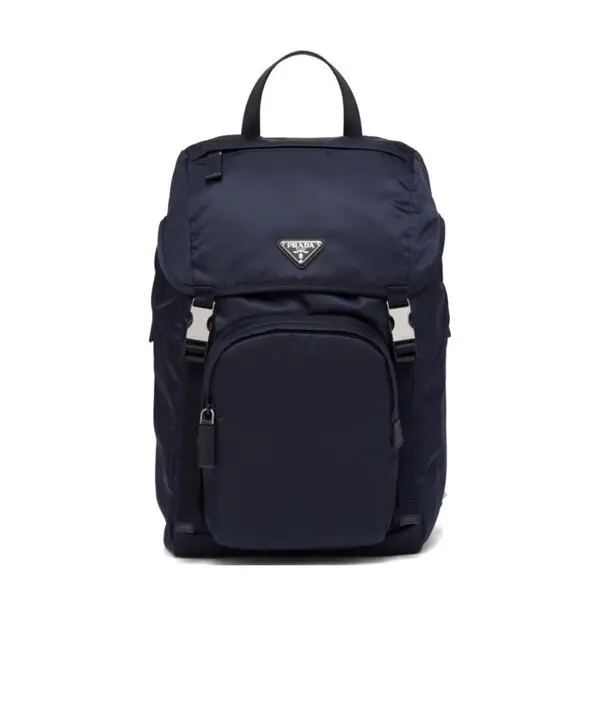 Prada Logo Plaque Buckled Backpack - Blue