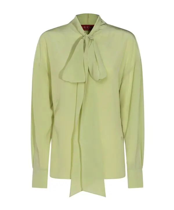 Gucci Neck Bow Crêpe De Chine Shirt - Nude