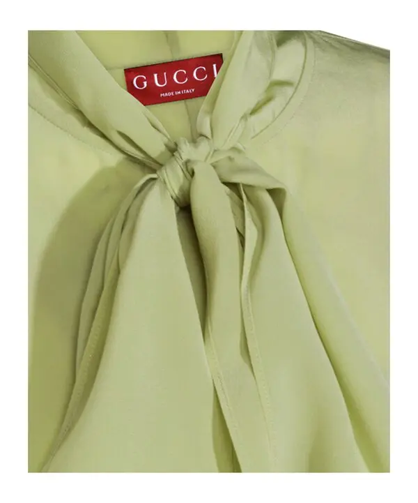 Gucci Neck Bow Crêpe De Chine Shirt - Nude