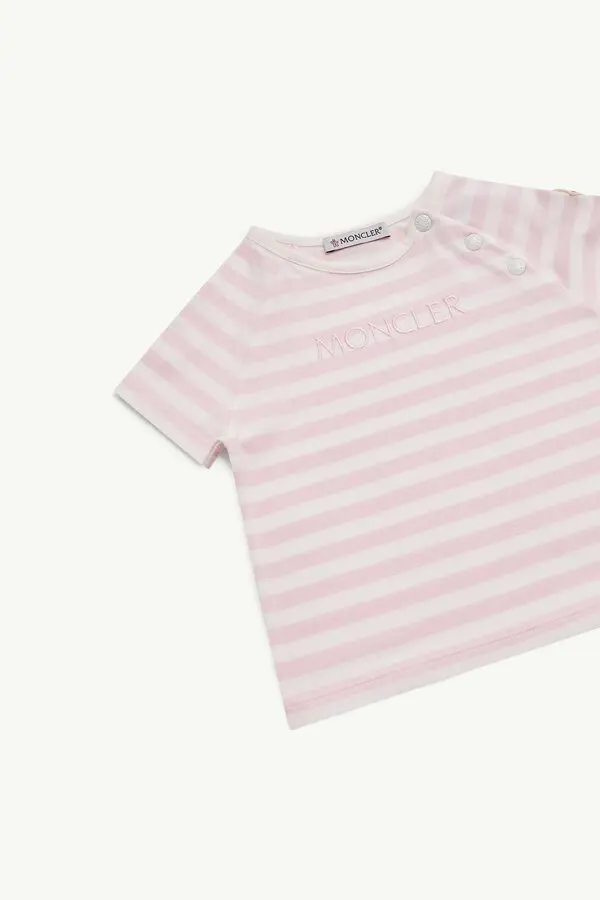 Moncler Striped Logo T-shirt - White/pink