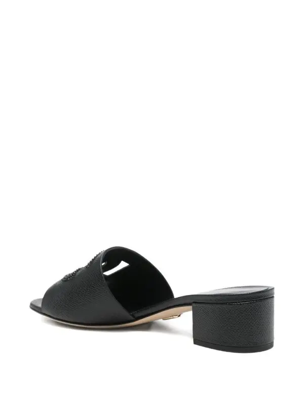 Dolce & Gabbana Cut-out Logo Block Heel Slides - Black