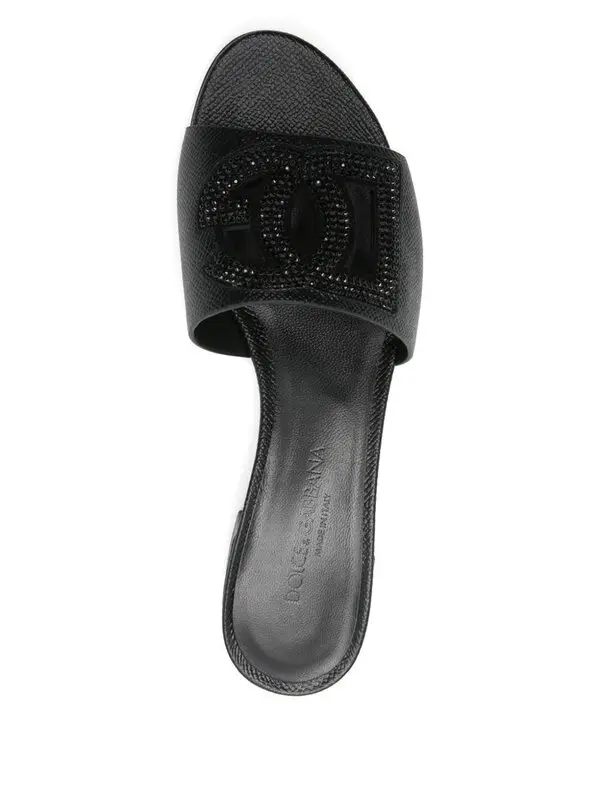 Dolce & Gabbana Cut-out Logo Block Heel Slides - Black