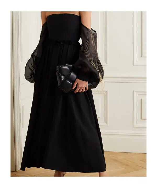 Loewe Long Sleeve Dress With Ruffled Detail And Embellished Sleeves