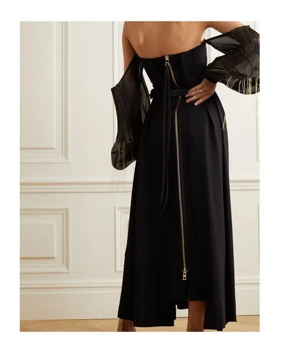 Loewe Long Sleeve Dress With Ruffled Detail And Embellished Sleeves