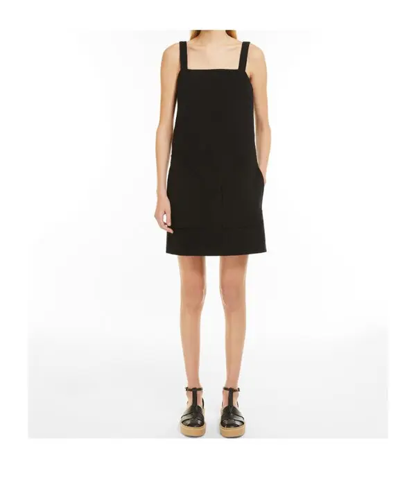 Max Mara Sleeveless Square Neck Mini Dress With Patch Pockets - Black