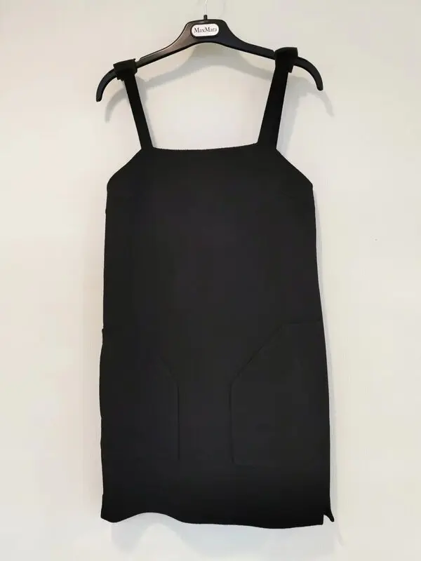 Max Mara Sleeveless Square Neck Mini Dress With Patch Pockets - Black