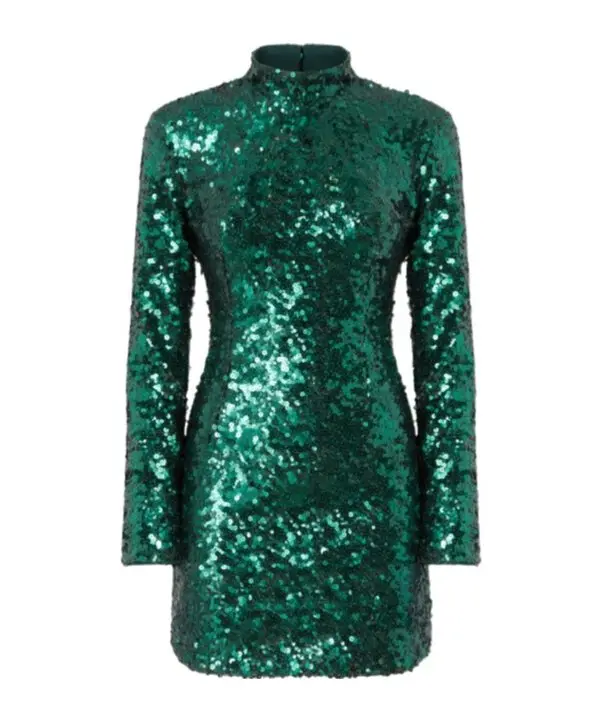 Pinko Long Sleeve Sequin Embellished Mini Dress - Green