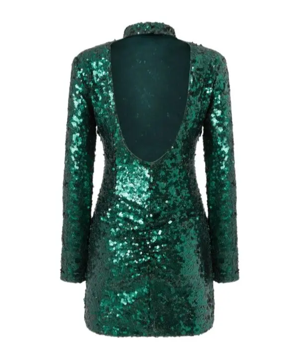 Pinko Long Sleeve Sequin Embellished Mini Dress - Green