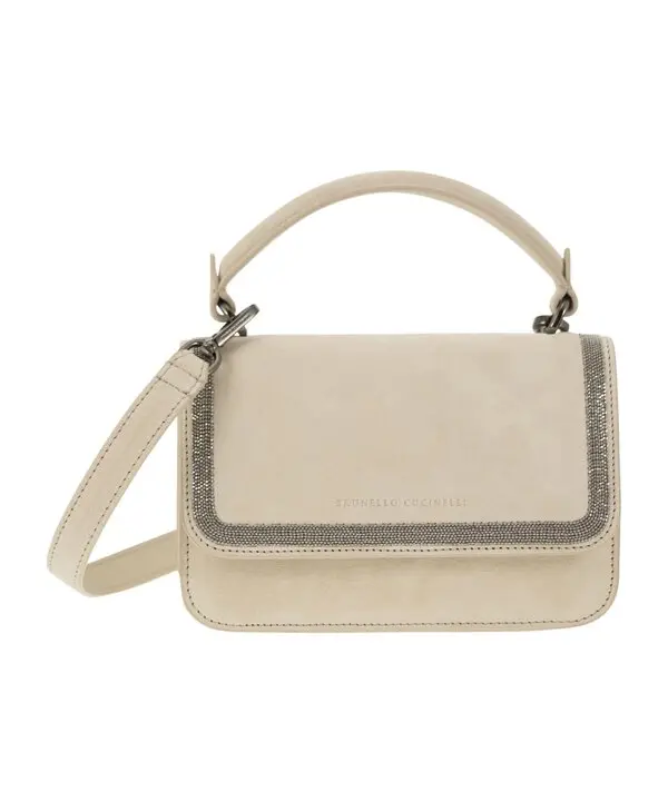 Brunello Cucinelli Logo-embossed Embellished Top Handle Bag - Nude