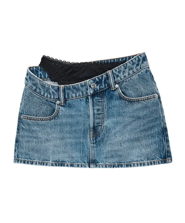 Alexander Wang Lace-detailed Mini Denim Skirt - Indigo