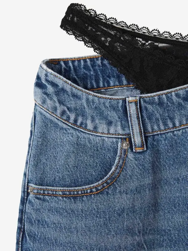 Alexander Wang Lace-detailed Mini Denim Skirt - Indigo
