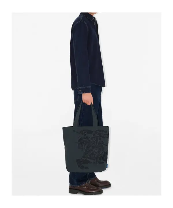 Burberry Logo Embroidered Buttoned Denim Shirt - Indigo