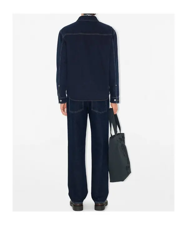 Burberry Logo Embroidered Buttoned Denim Shirt - Indigo