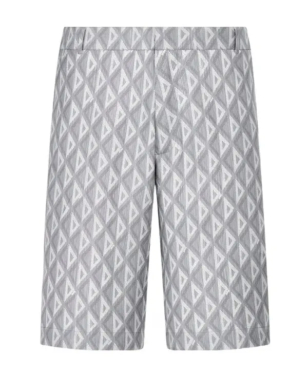 Dior Cd Diamond Print Silk Twill Bermuda Shorts - Gray