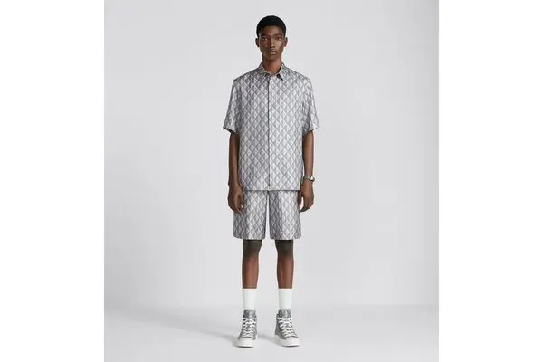 Dior Cd Diamond Print Silk Twill Bermuda Shorts - Gray