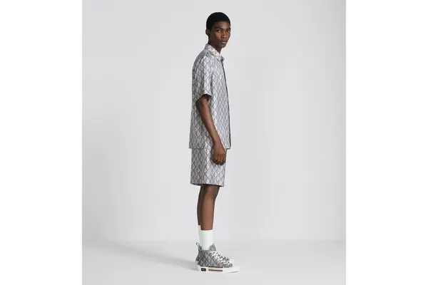 Dior Cd Diamond Print Silk Twill Bermuda Shorts - Gray